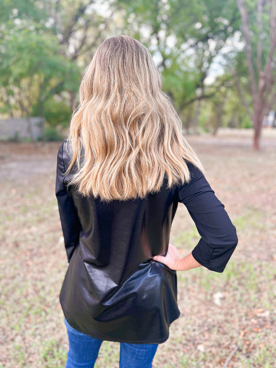 Valerie Black Pleather Top | Ribbons and Spice Boutique