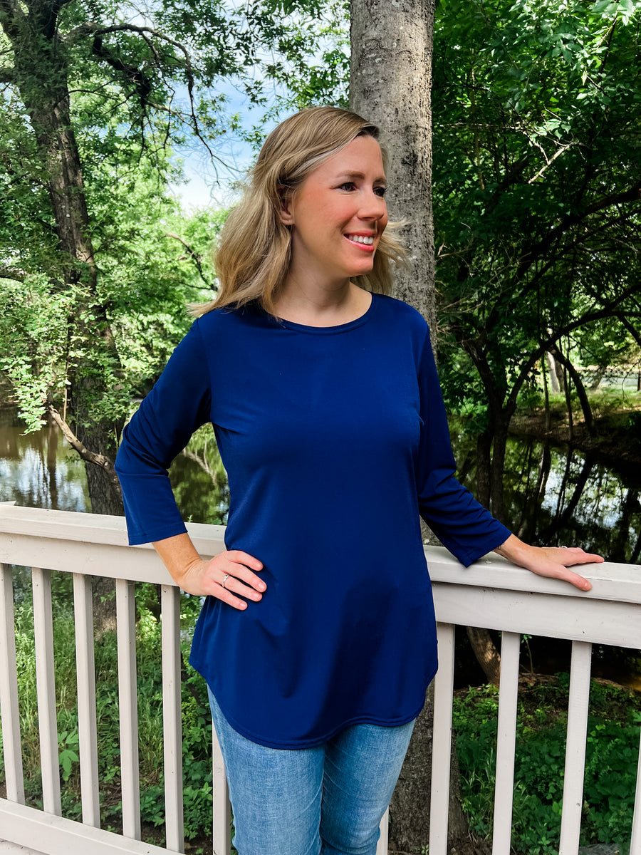 Jessica 3/4 Sleeve Navy Top | Ribbons and Spice Boutique
